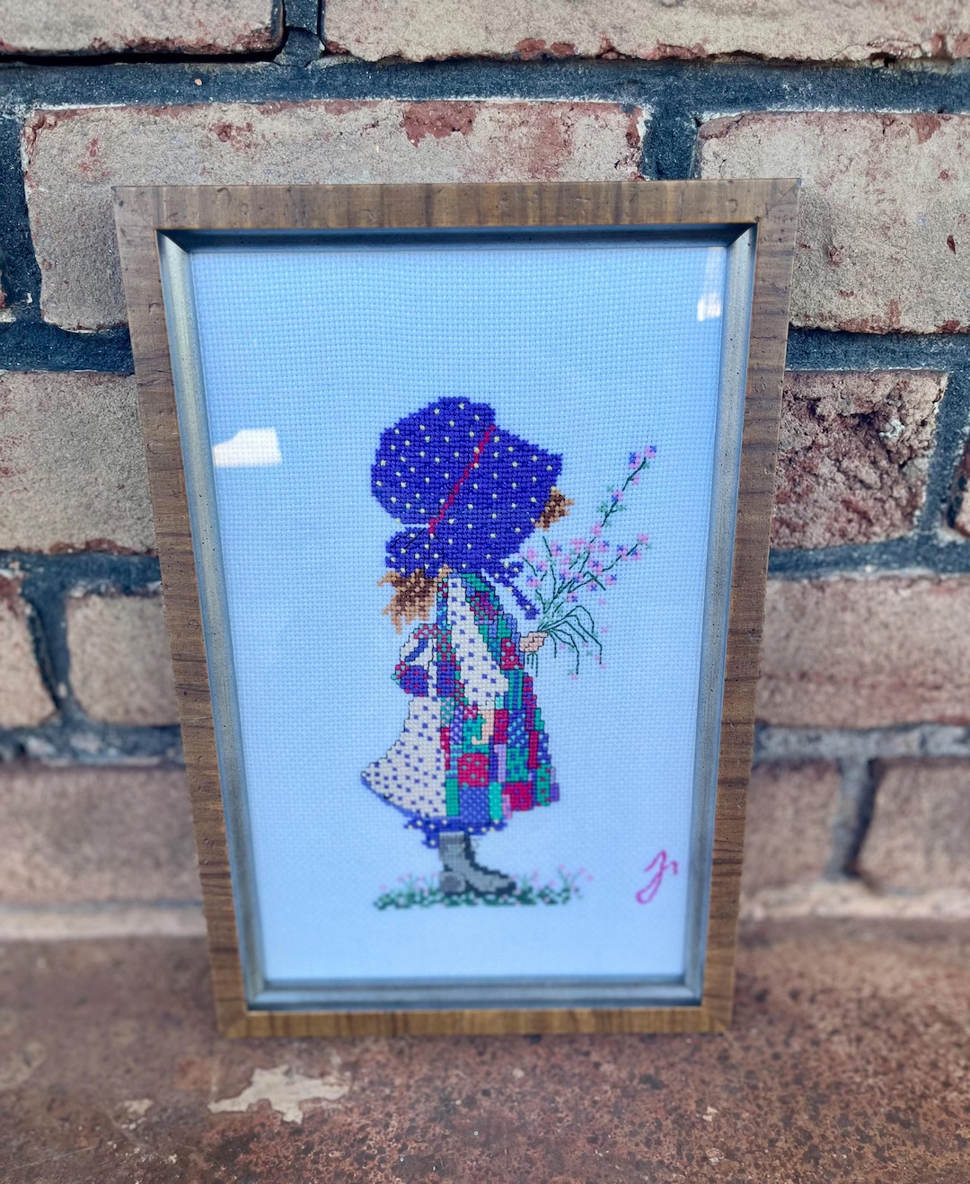 Framed Holly Hobbie Needlepoint Art, Holly Hobbie Framed Cross Stitch ...