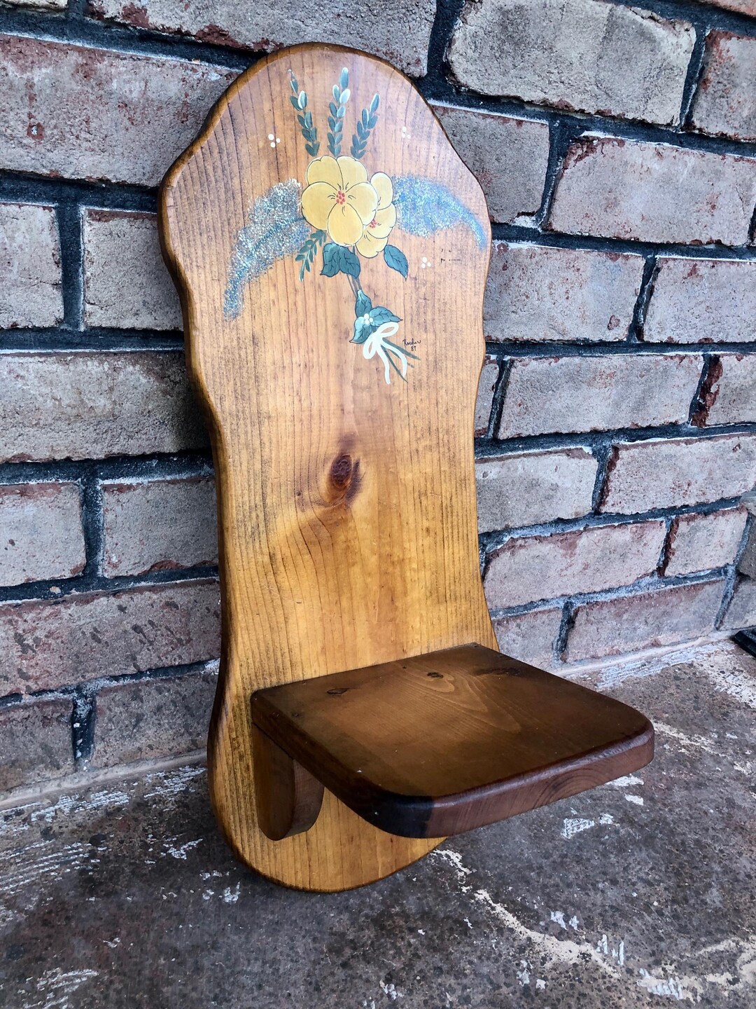 Vintage Wood Wall Shelf, Hand Painted Wall Shelf, Plant Wall Shelf ...