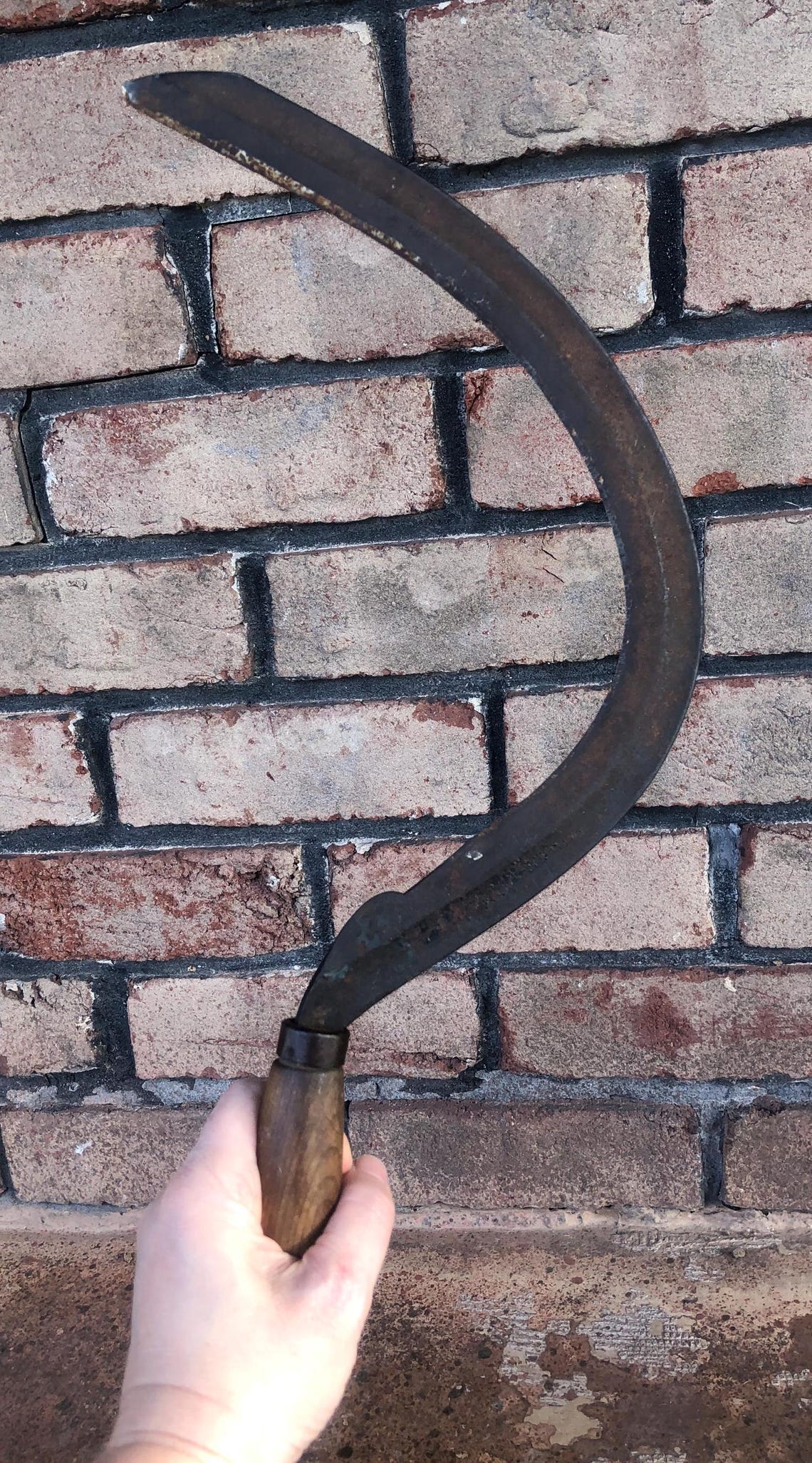 Vintage Hand Held Sickle, Hand Held Scythe, Wood Handle Sickle, Garden ...