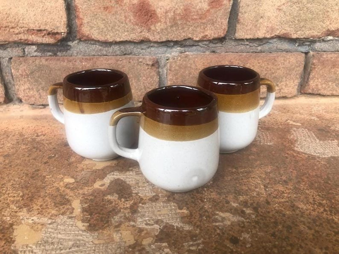 Vintage Mid Century Stoneware Mugs: 70s Brown Stripe Coffee Mugs, Set ...