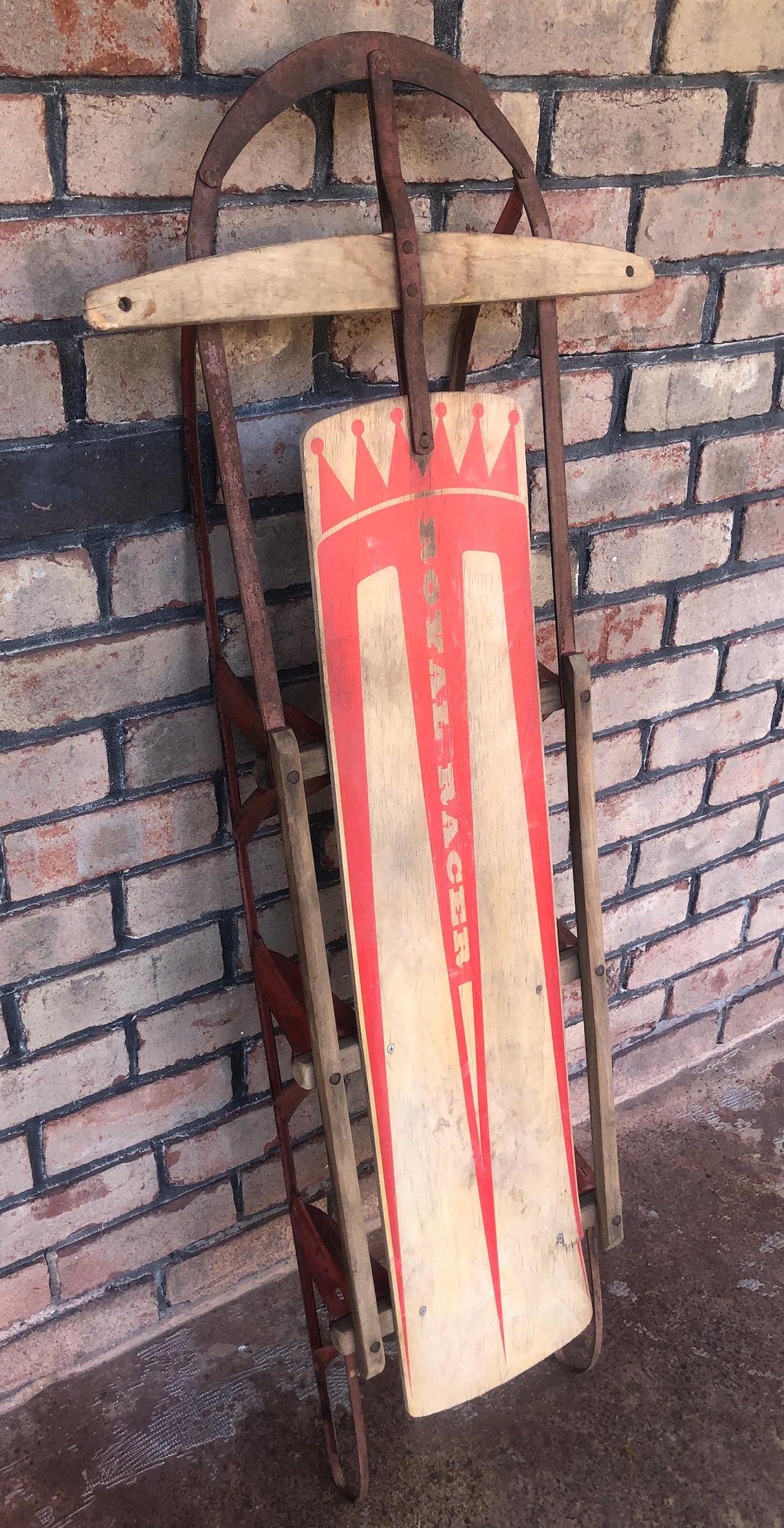 Vintage Royal Racer Sled, Vintage Wood Sled, Metal Rails, Winter Decor ...