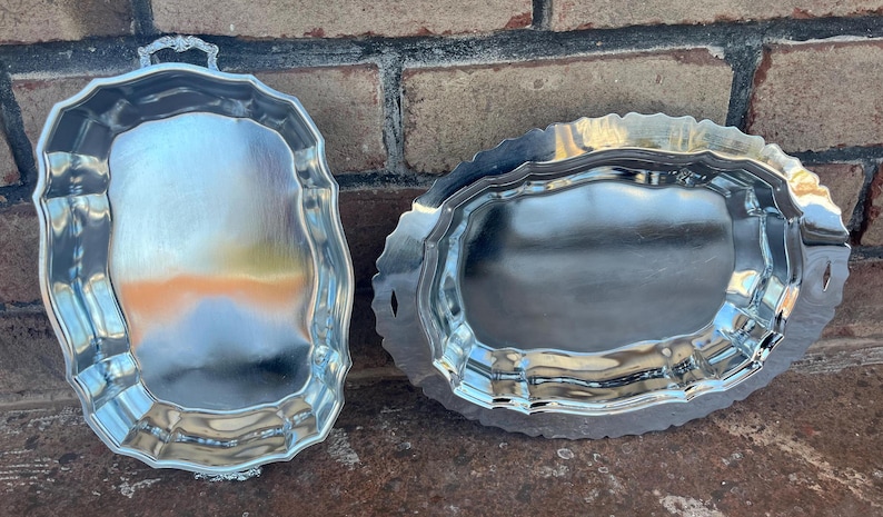 Vintage Set of Silver Trays, Decorative Trays, Serving Trays, Serving ...