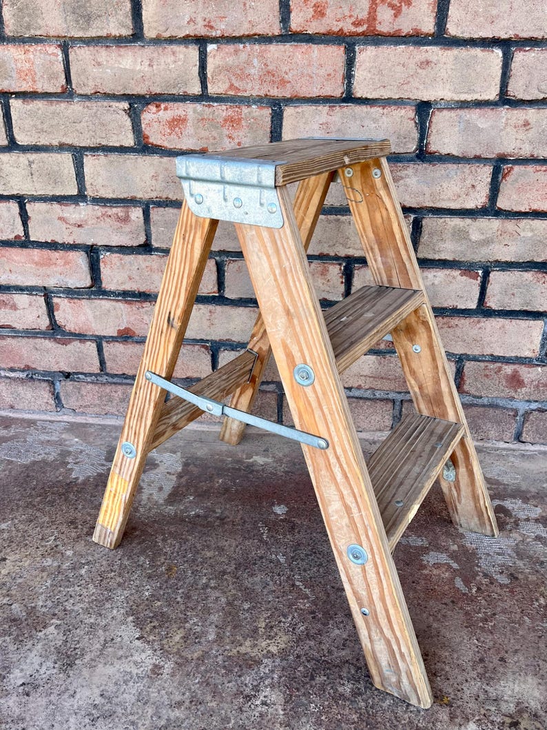 Vintage Wood Step Ladder, Small Step Ladder, Two Foot Step Ladder ...