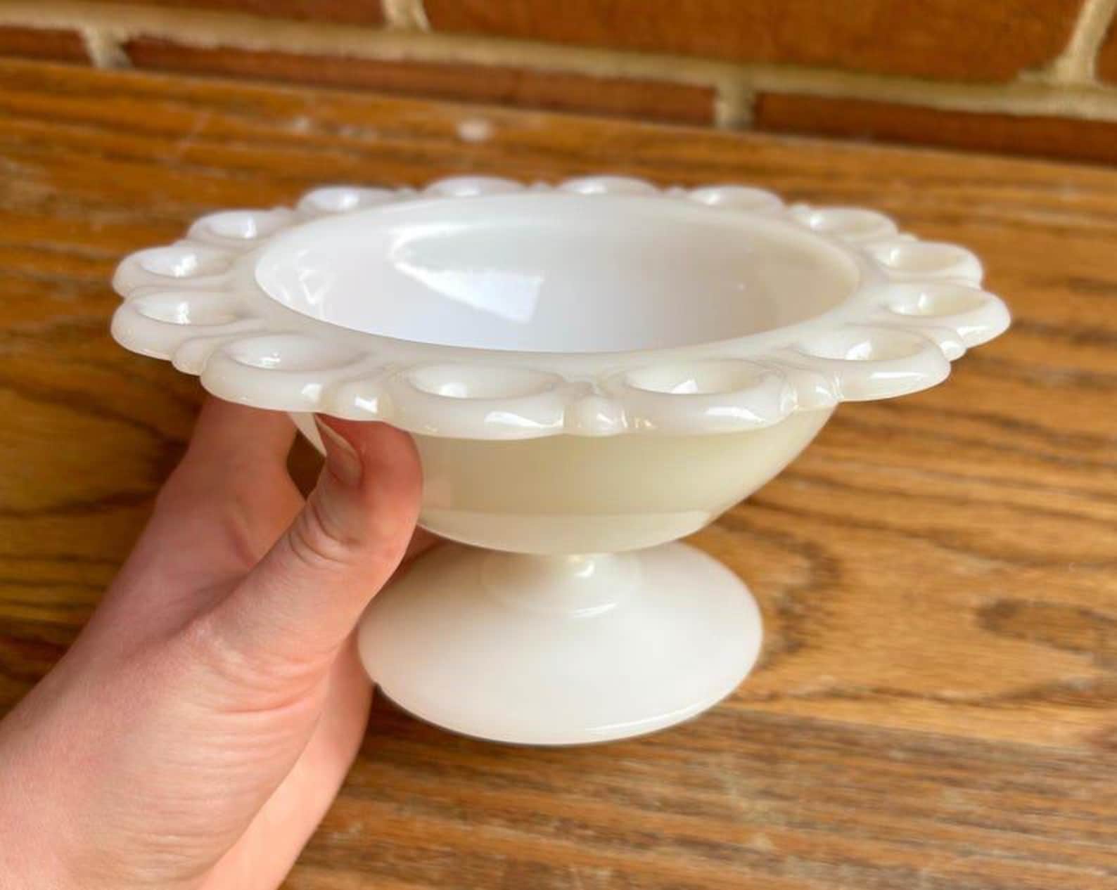 Vintage Pedestal Milk Glass Dish, Decorative Milk Glass Bowl, Footed ...