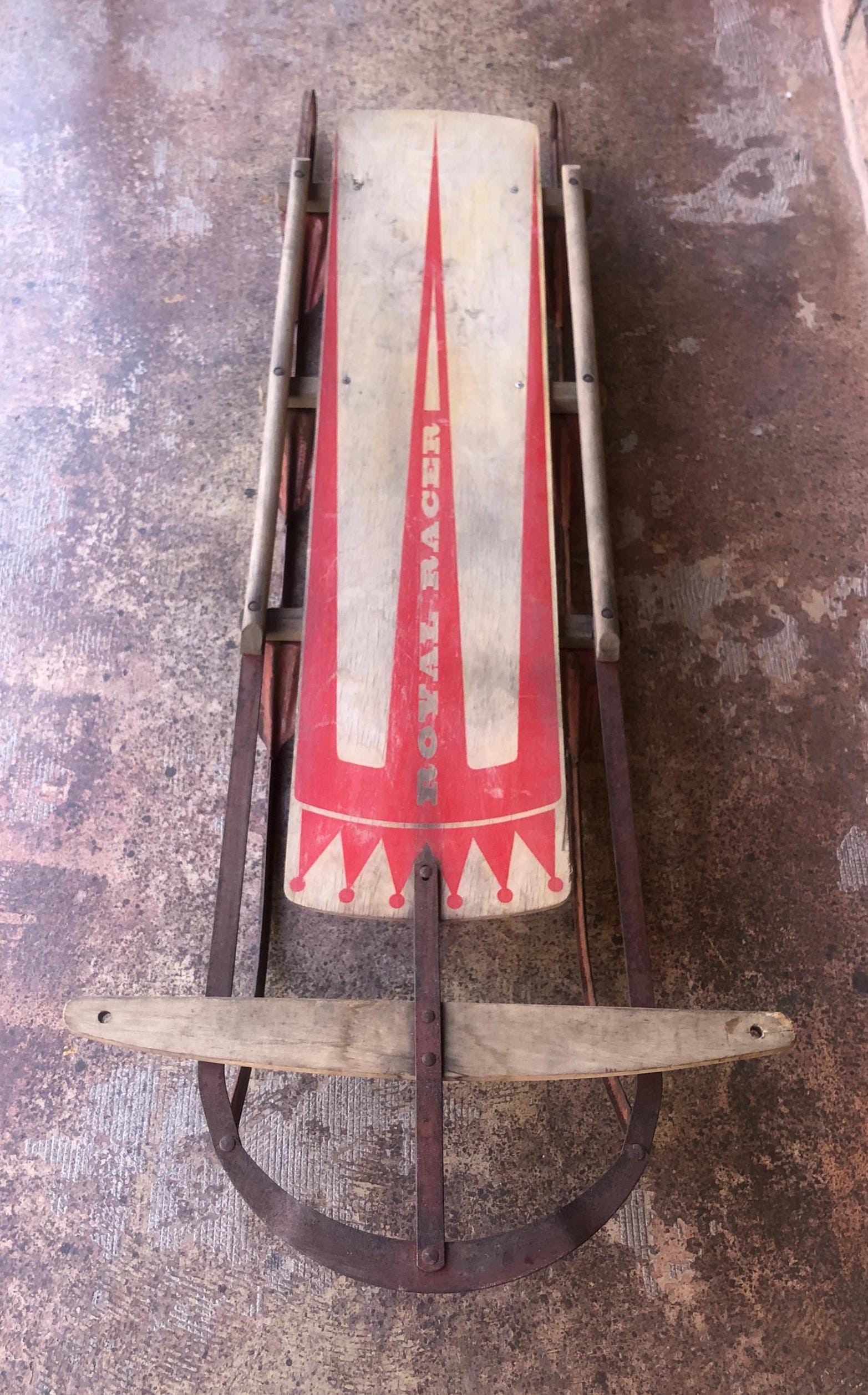 Vintage Royal Racer Sled, Vintage Wood Sled, Metal Rails, Winter Decor ...
