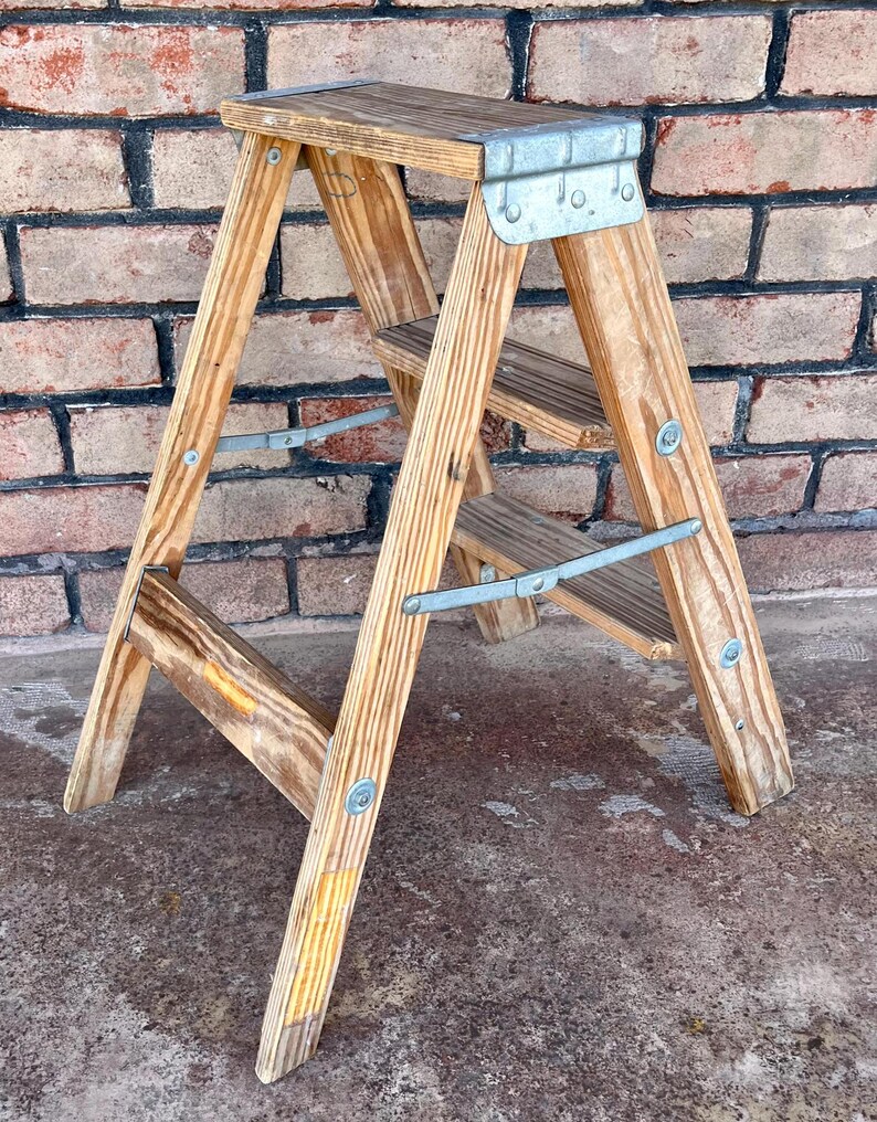 Vintage Wood Step Ladder, Small Step Ladder, Two Foot Step Ladder ...