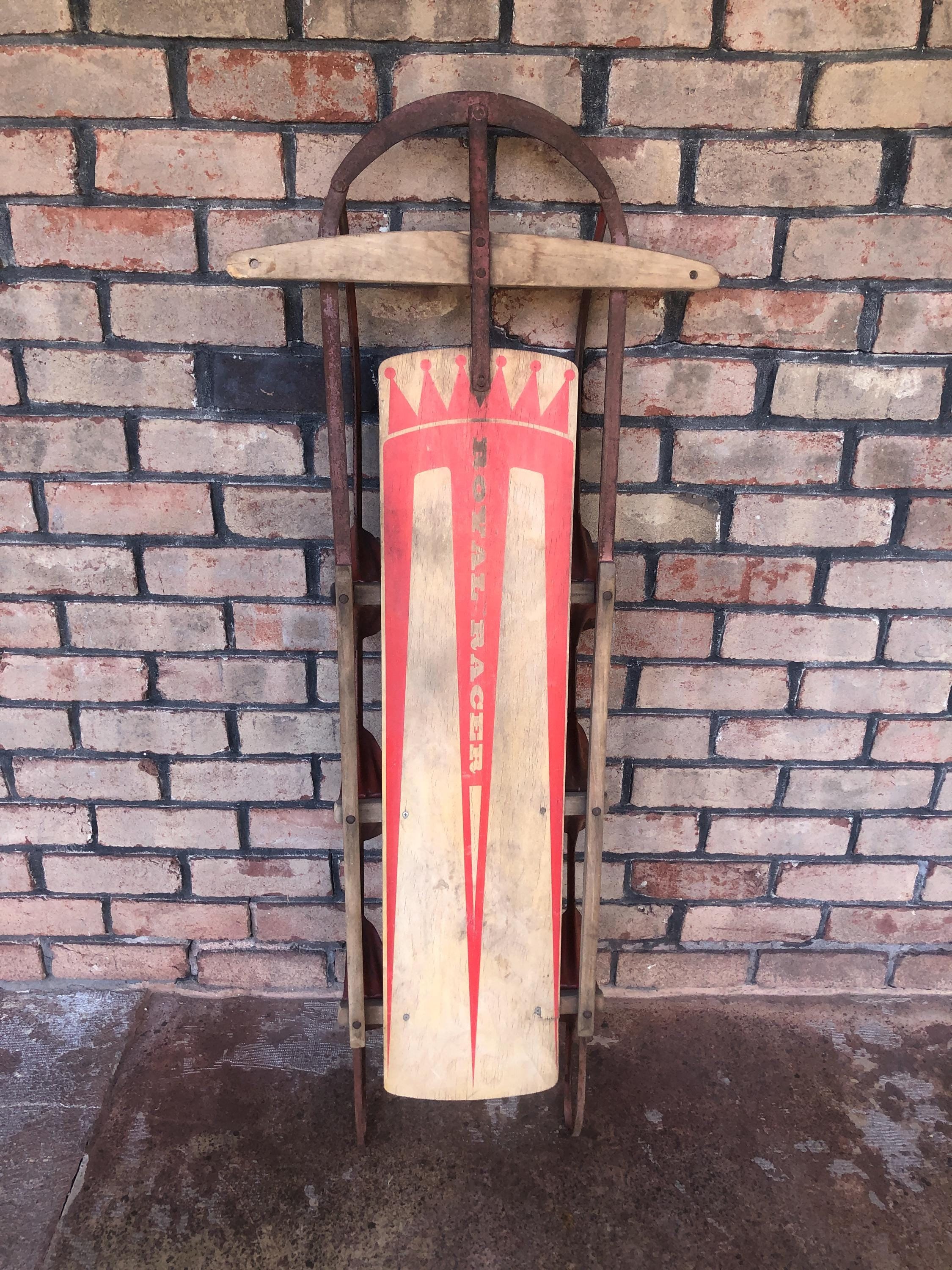Vintage Royal Racer Sled, Vintage Wood Sled, Metal Rails, Winter Decor ...