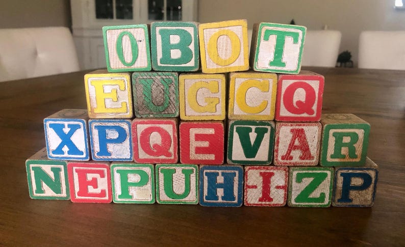 Vintage Building Blocks, Kid's Wood Blocks, Wooden Building Blocks ...