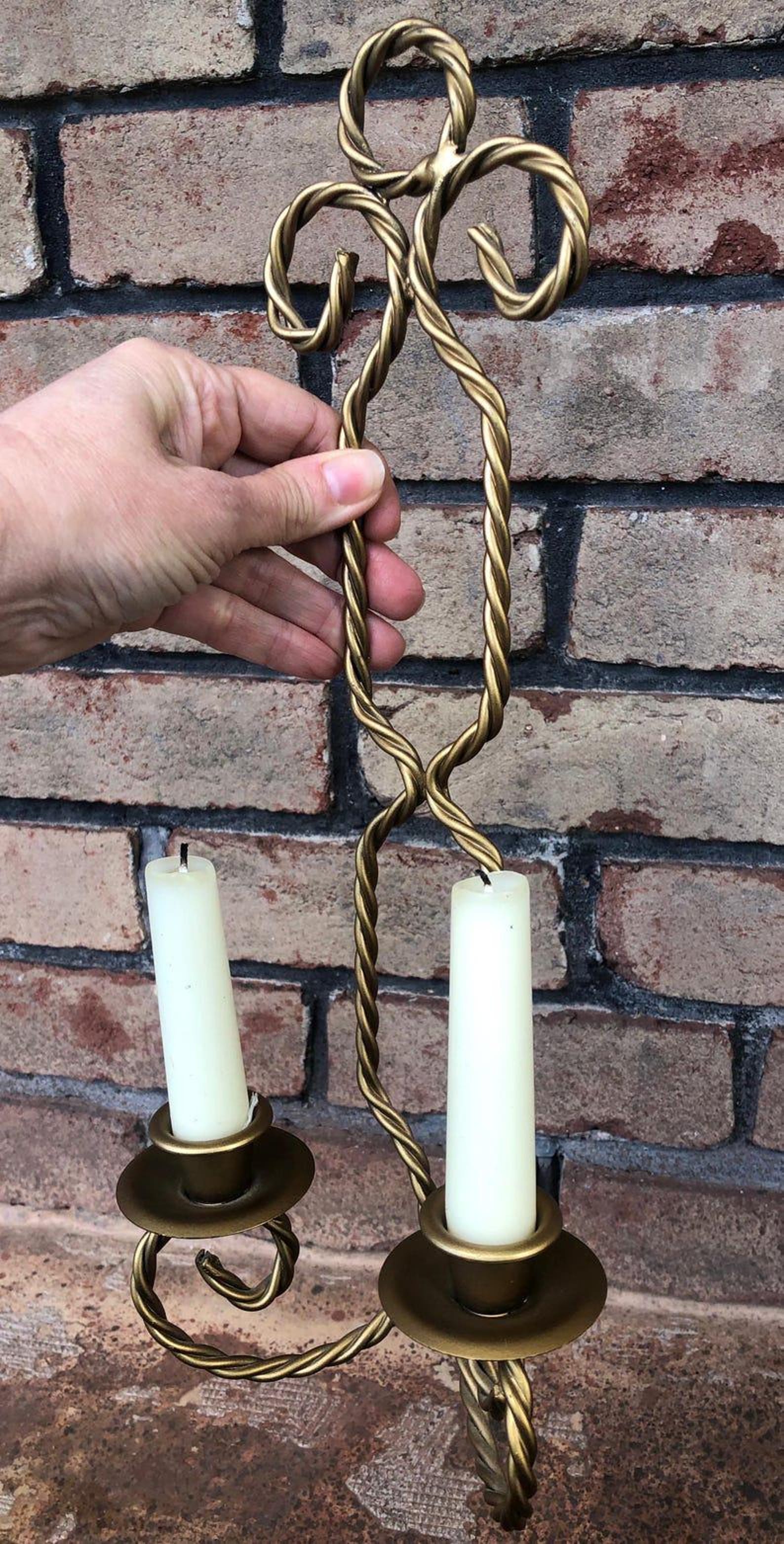 Vintage Home Interiors Twisted Wire Wall Sconces, Vintage Gold Braided ...