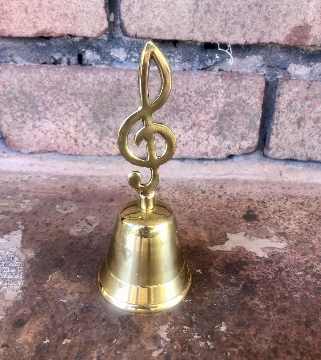 Vintage Brass Hand Bell, Treble Clef, Brass Service Bell, Music Bell ...