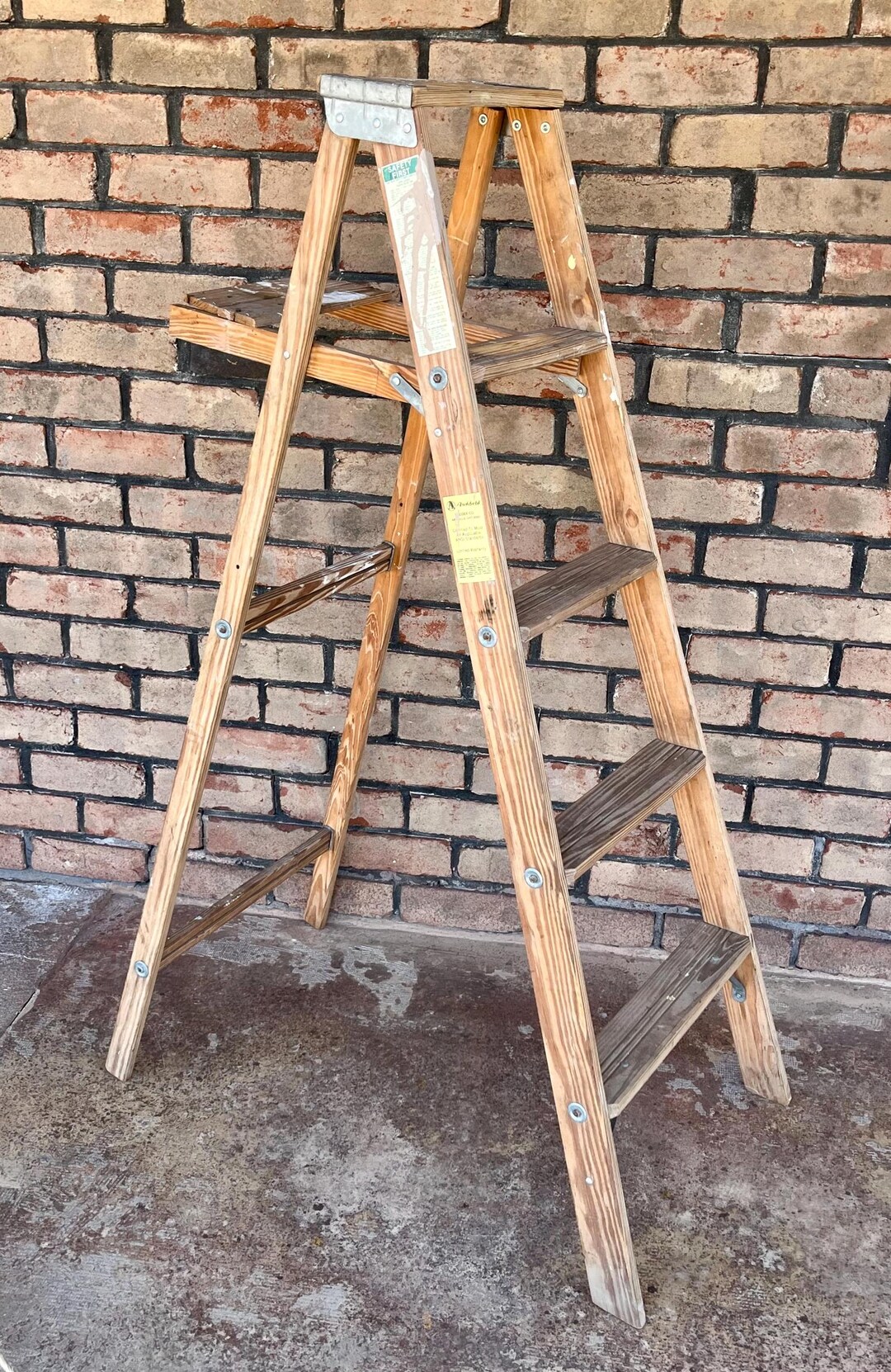 Vintage Wood Step Ladder, Painter's Ladder, 5 Foot Folding Ladder ...