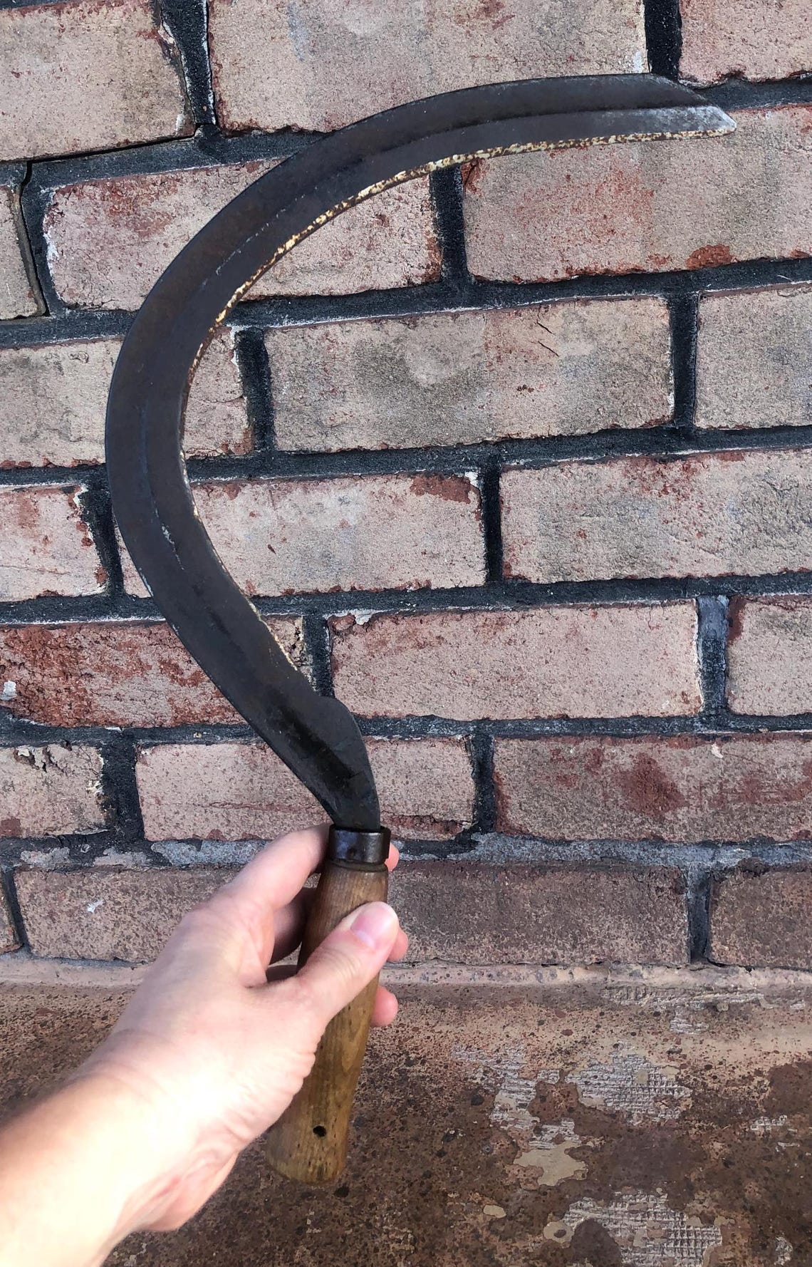 Vintage Hand Held Sickle, Hand Held Scythe, Wood Handle Sickle, Garden ...