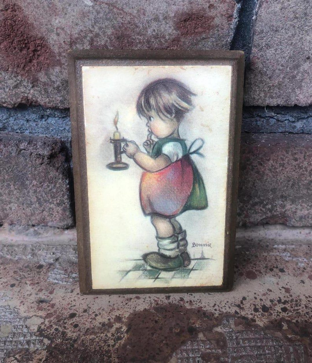 Vintage Hummel Print on Wood, Hummel Wood Wall Plaque, "bonnie" Signed ...