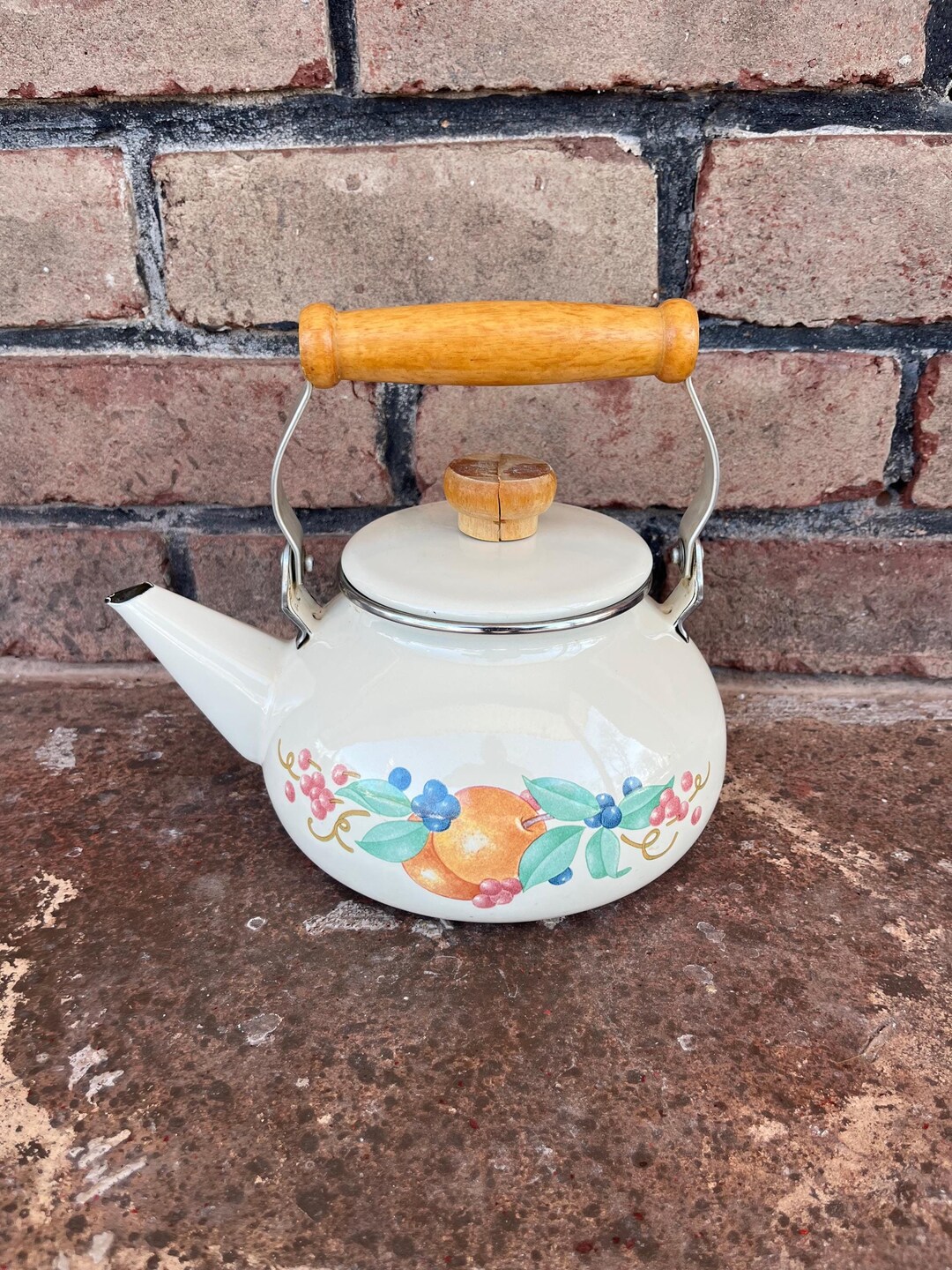 Vintage Corning Enamel Tea Kettle, Lincoware, Stove Tea Pot, Enamelware ...