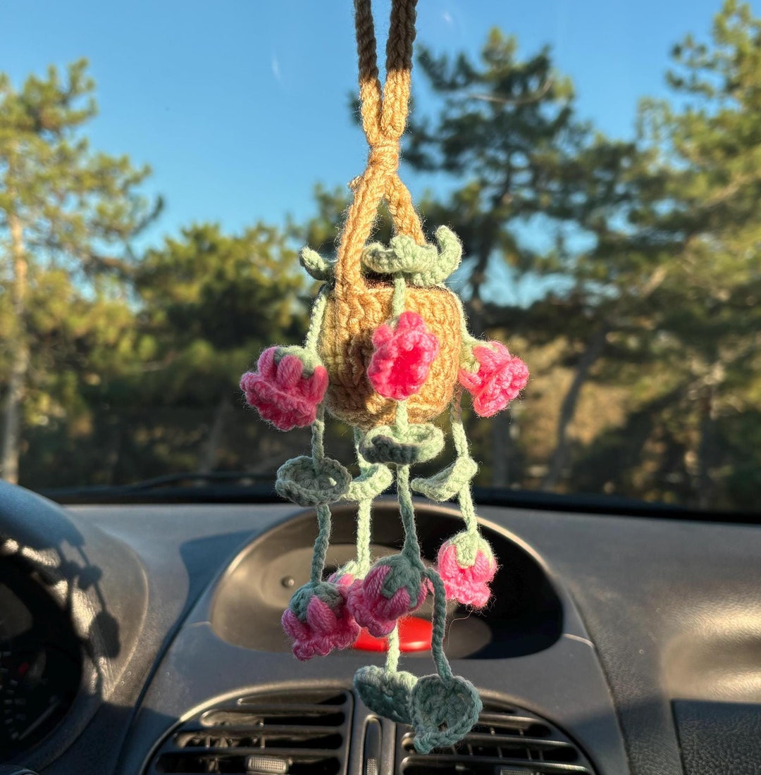 Personalized Pink Lily Crochet Car Accessories, Crochet Plant, Hanging ...