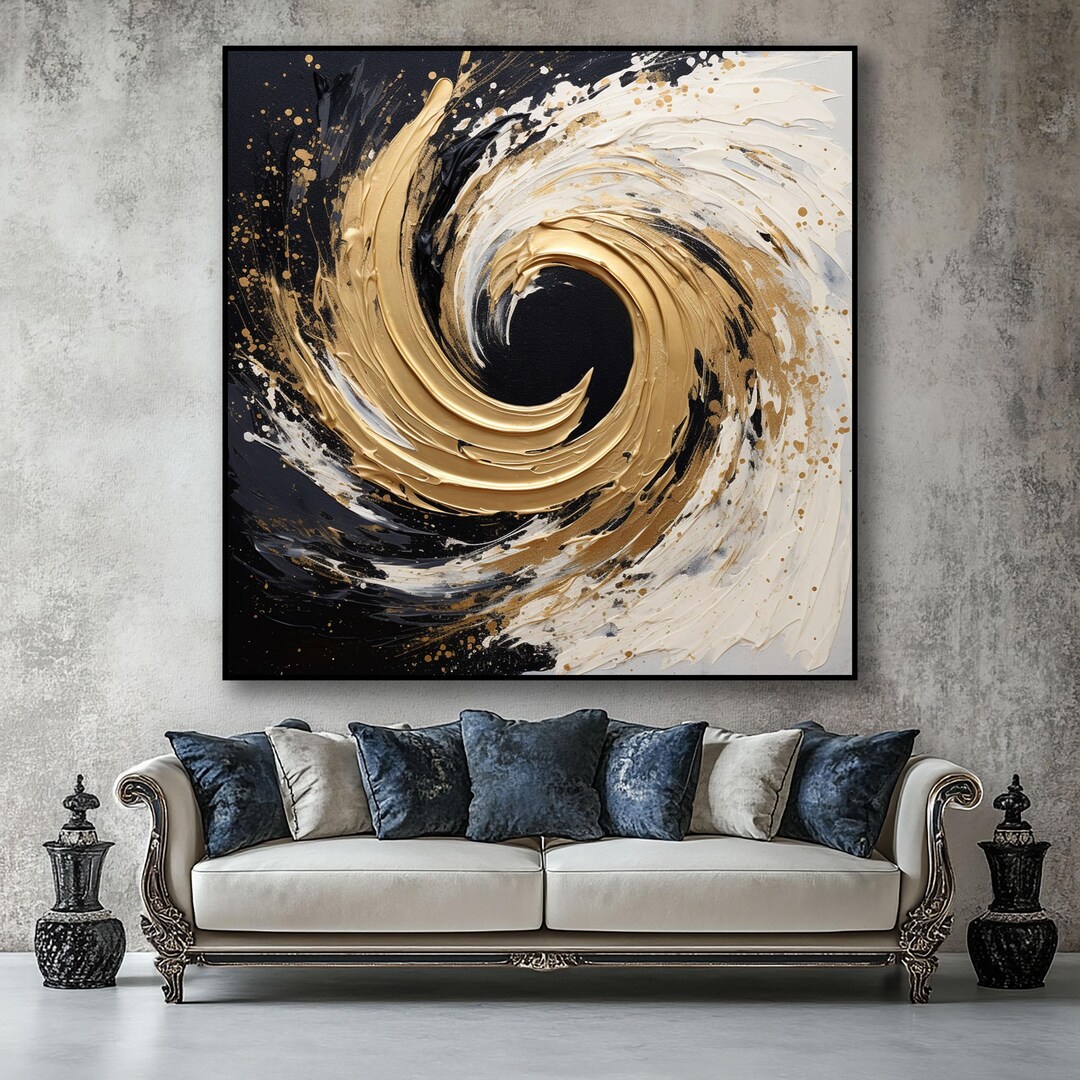 Black and White, Golden Circle, Portal, 100% Hand Painted,abstract Oil ...