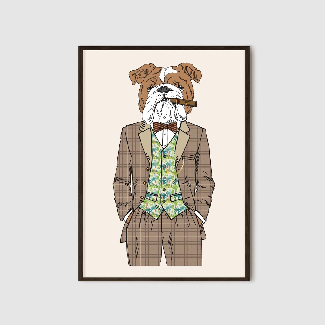 English Bulldog Wall Art Gus Uppercut Anthropomorphic Portrait ...