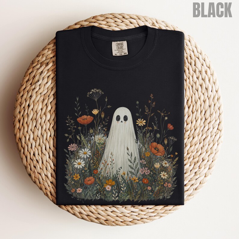Cottagecore Halloween Shirt, Cute Floral Ghost Tee, Wildflower Meadow T ...