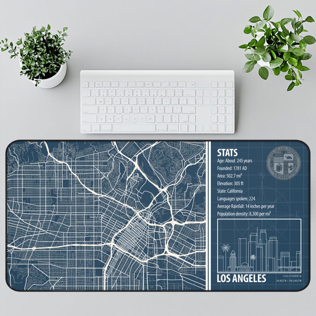 Map Desk Pad, New York , Los Angeles Map. Cities of the World Blueprint ...