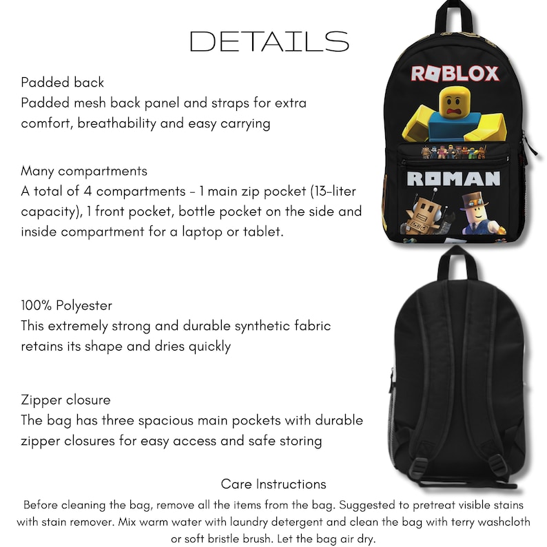Personalized Roblox Backpack: Custom Gamer School Bookbag - Etsy Canada
