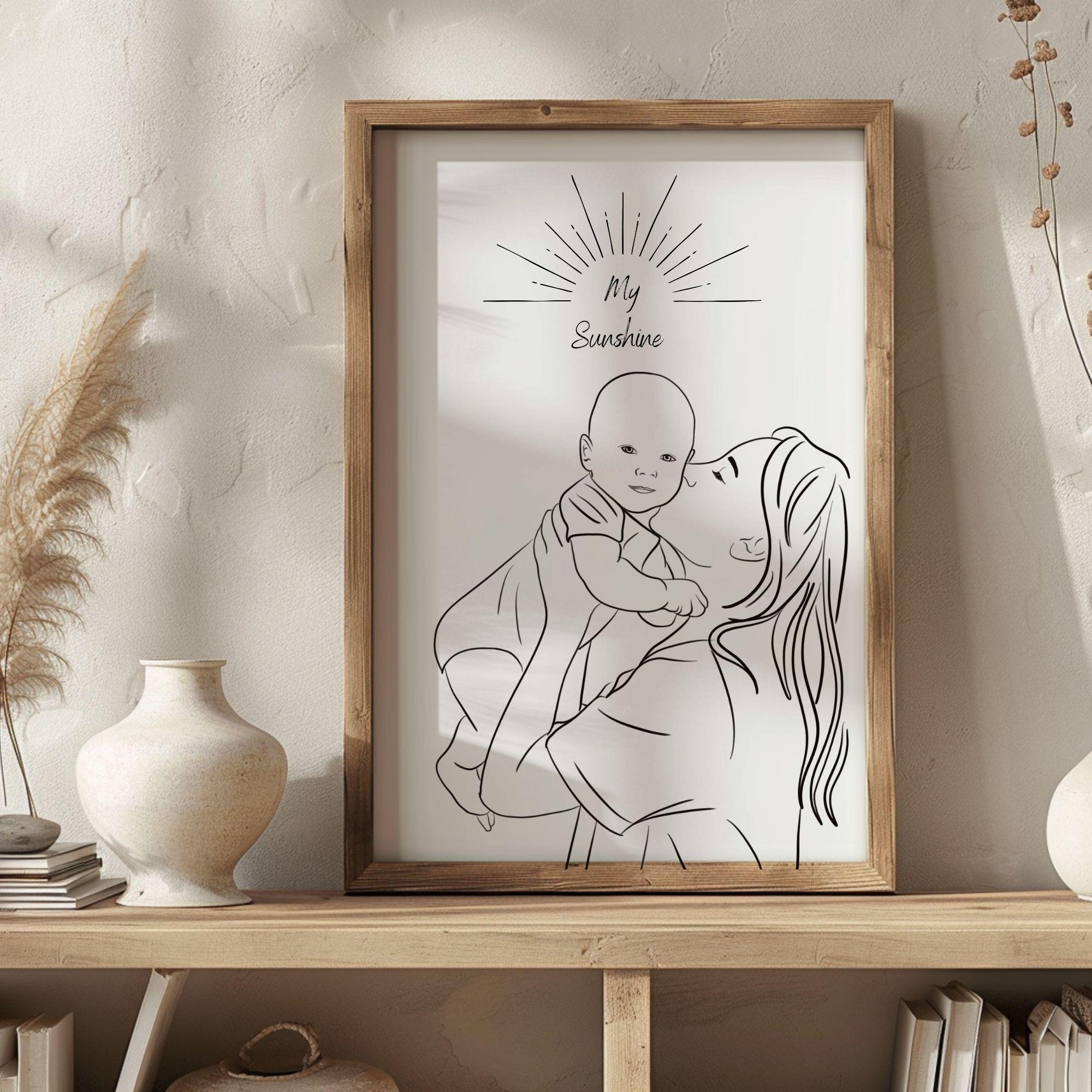 Özel Çizgi Çizimi, Aile Çizgi Sanatı Çizimi, Kişiselleştirilmiş Anne ...