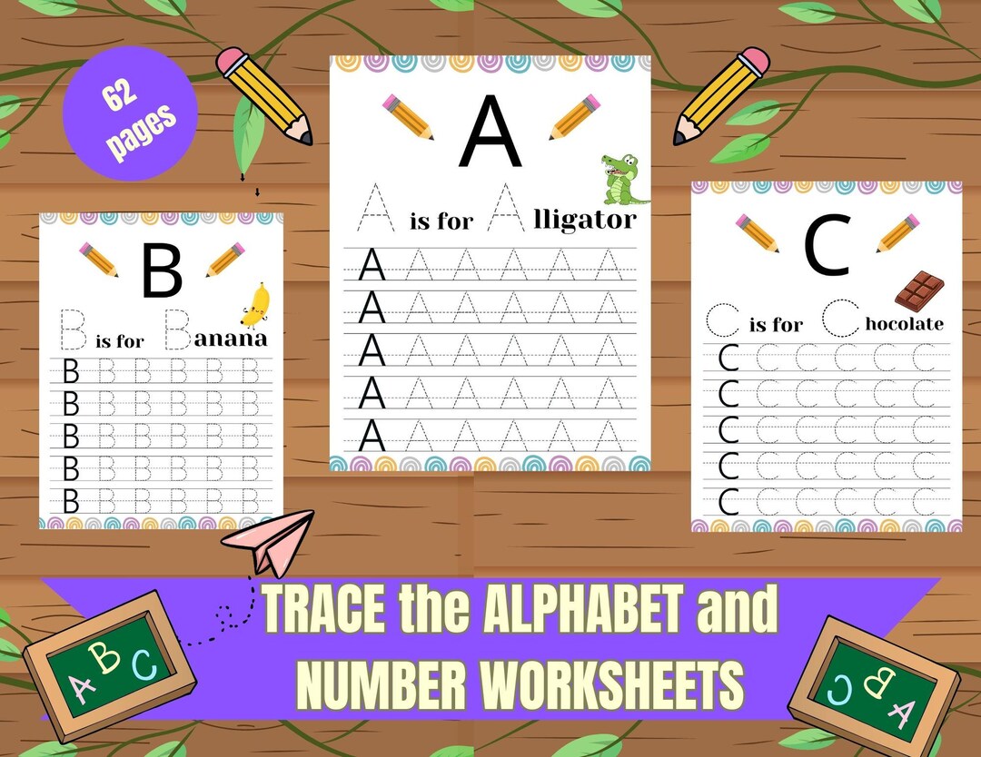 Trace Alphabe and Numbers Worksheets - Etsy