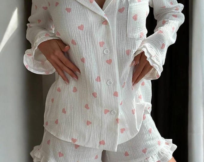 Cotton Sleepwear Organic Cotton Set Crinkle Cotton Pajamas Bridal ...