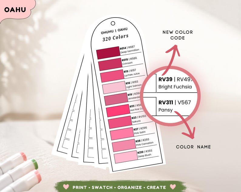 Ohuhu Oahu 320 Colors | Color Swatch Card Printable | PDF Download ...
