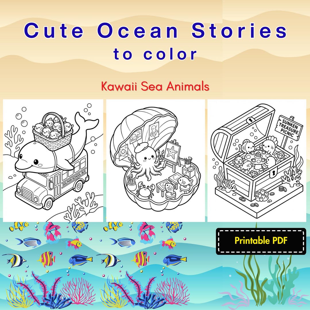 15 Kawaii Ocean Animal Coloring Pages – Kids' Underwater Adventure (PDF ...
