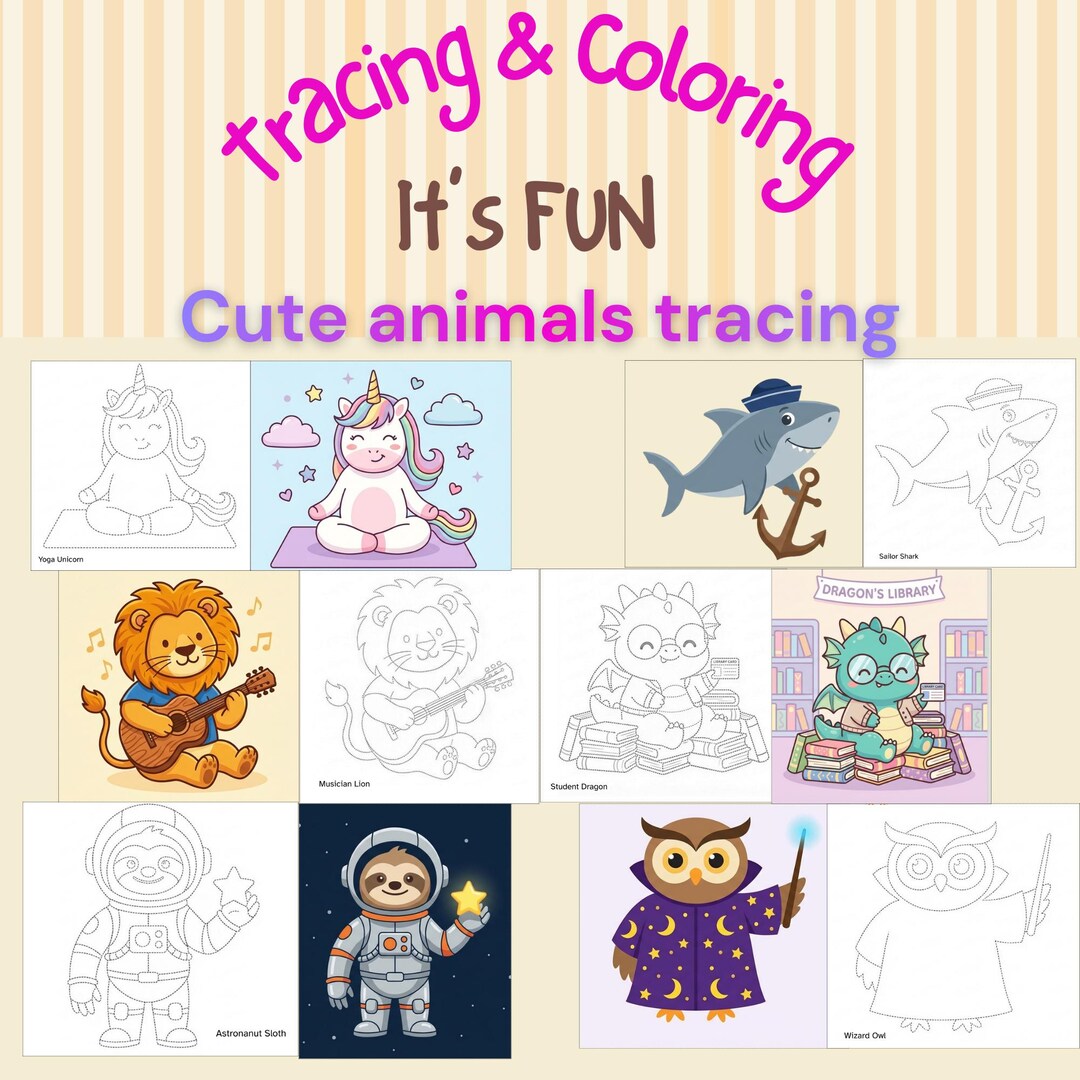 Animal Tracing Coloring Pages | Preschool Learning (PDF Pattern A4, 33 ...