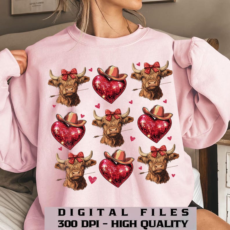 Cupid and Highland Cow Png, Howdy Valentine Coquette Png, Valentines ...