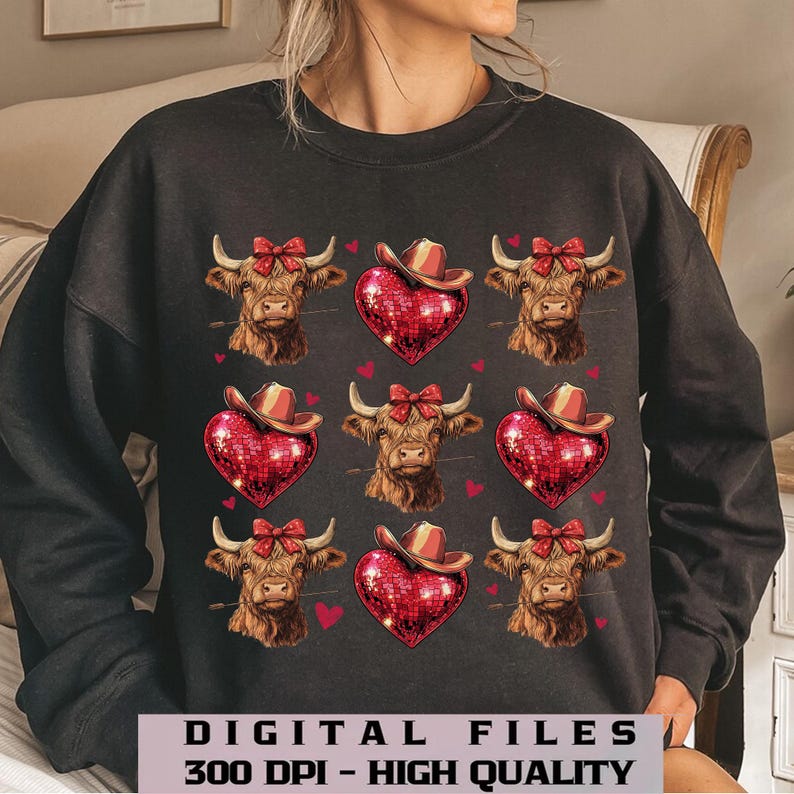 Cupid and Highland Cow Png, Howdy Valentine Coquette Png, Valentines ...