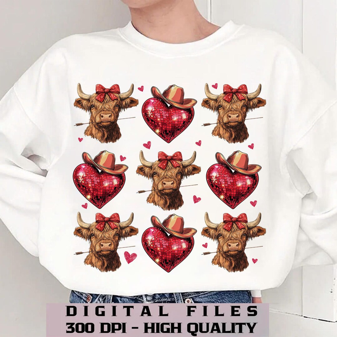 Cupid and Highland Cow Png, Howdy Valentine Coquette Png, Valentines ...
