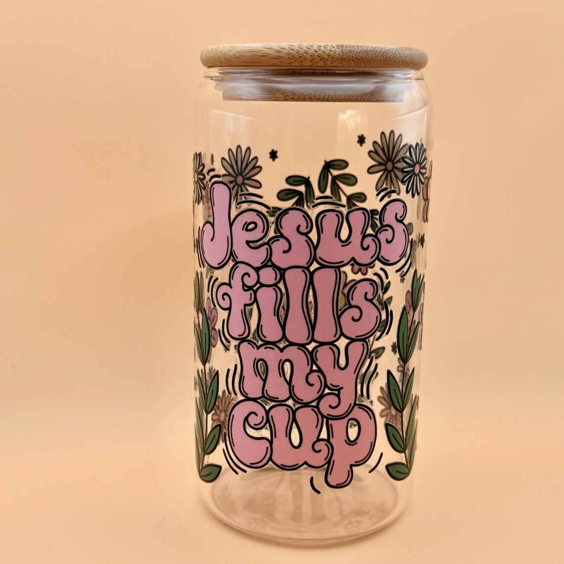 Christian Faith Iced Coffee Glass Cup, Bamboo Lid & Straw, Personal ...
