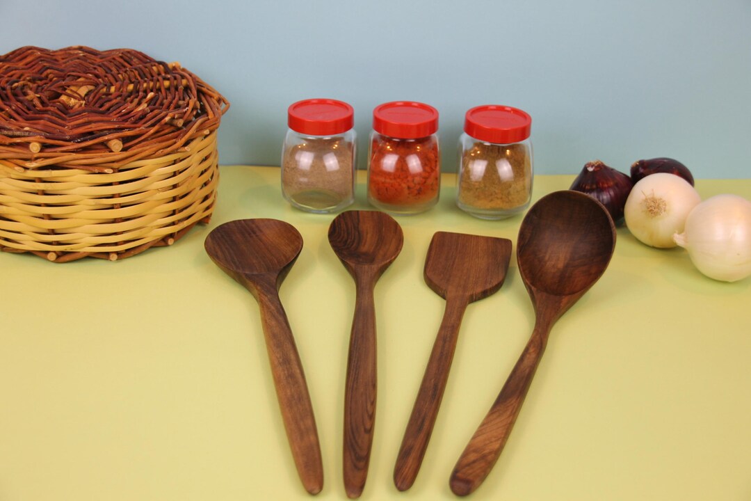 WOODEN KITCHEN UTENSILS, Handmade Cooking Utensils, Wooden Walnut Spoon ...