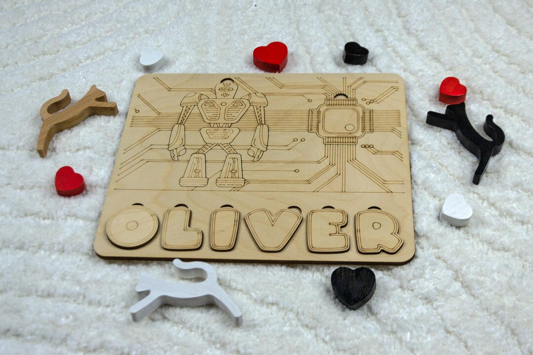 Montessori Wooden One-eye Robot Activity Board | Personalized Name ...