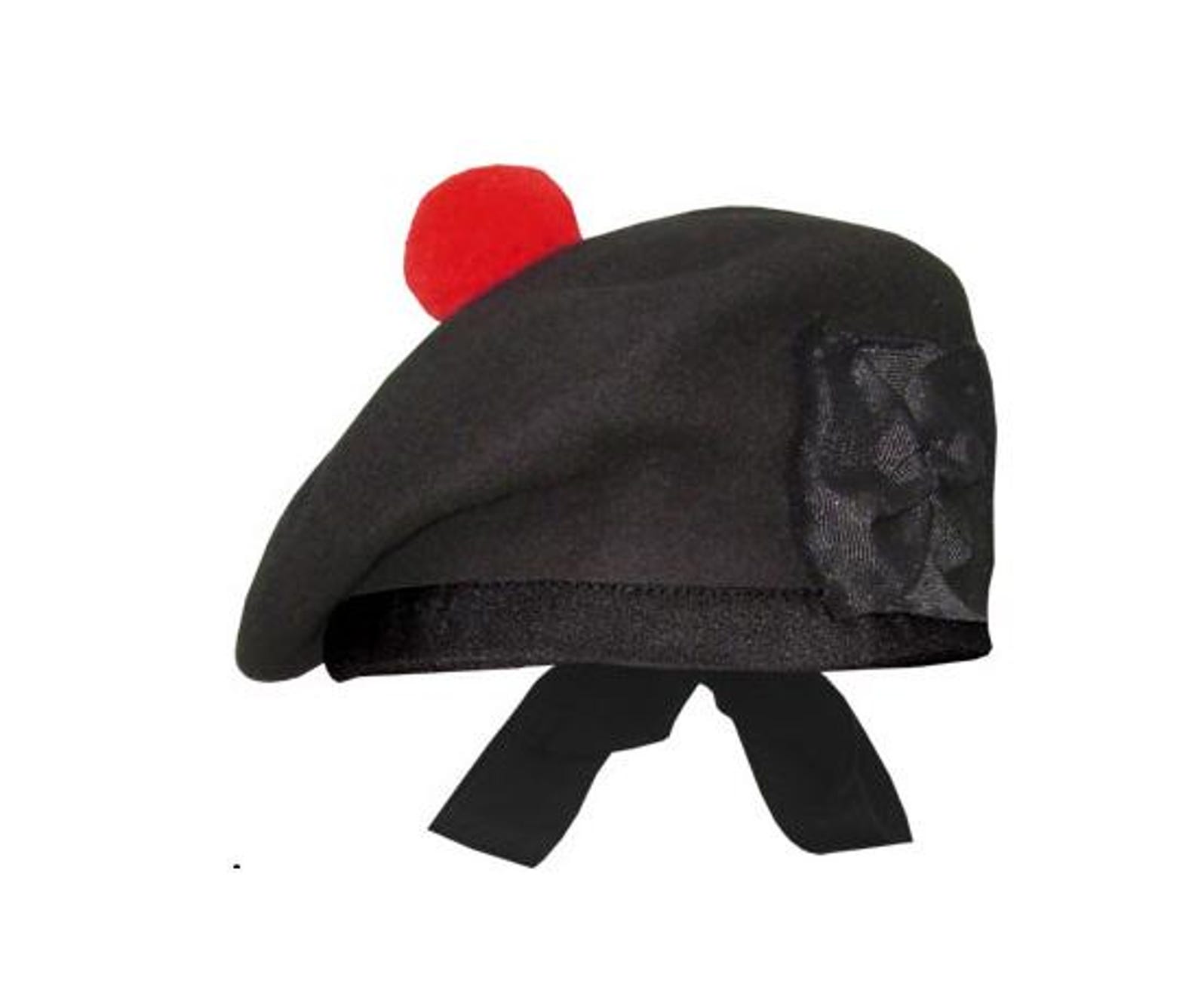 Scottish Highland Balmoral Bonnet | Black Wool Balmoral Cap | Military ...