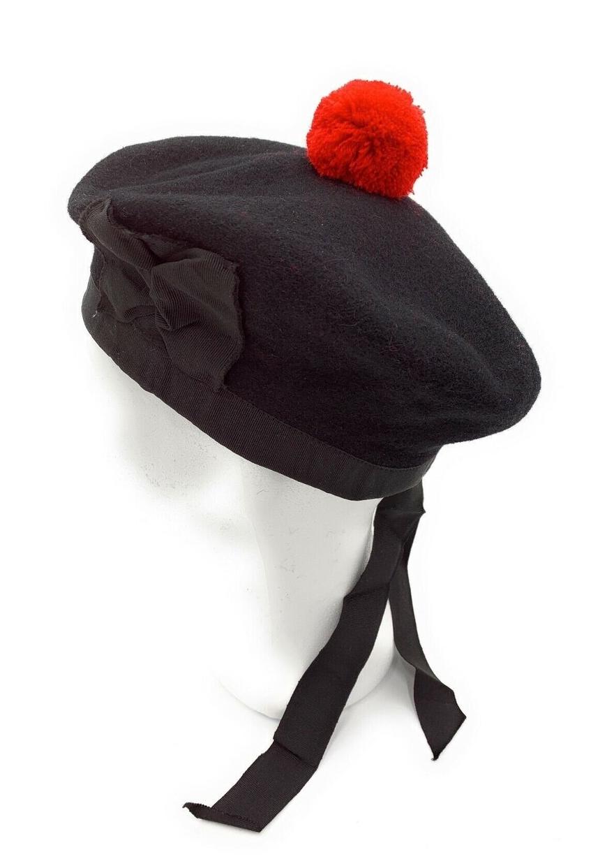 Scottish Highland Balmoral Bonnet | Black Wool Balmoral Cap | Military ...