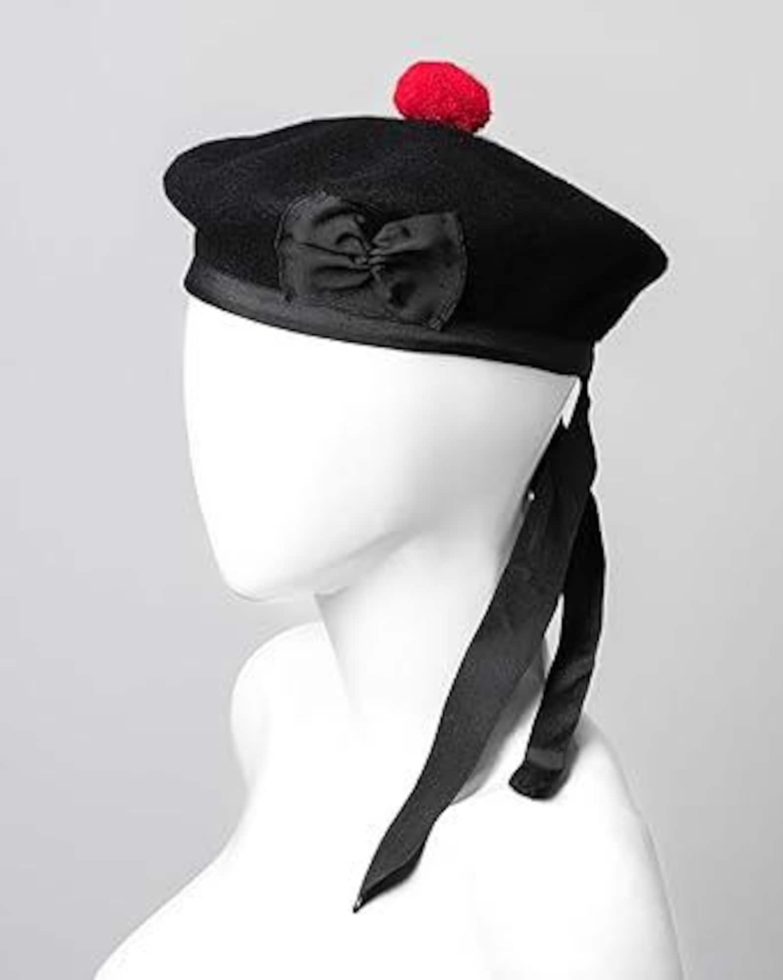 Scottish Highland Balmoral Bonnet | Black Wool Balmoral Cap | Military ...
