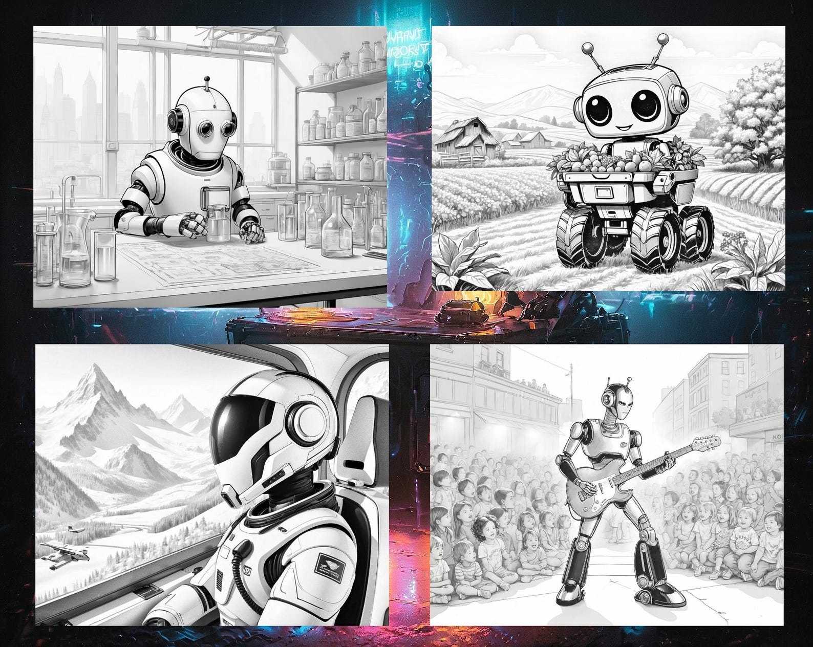 20 Robots and Their Professions Coloring Pages for Adults & Kids ...