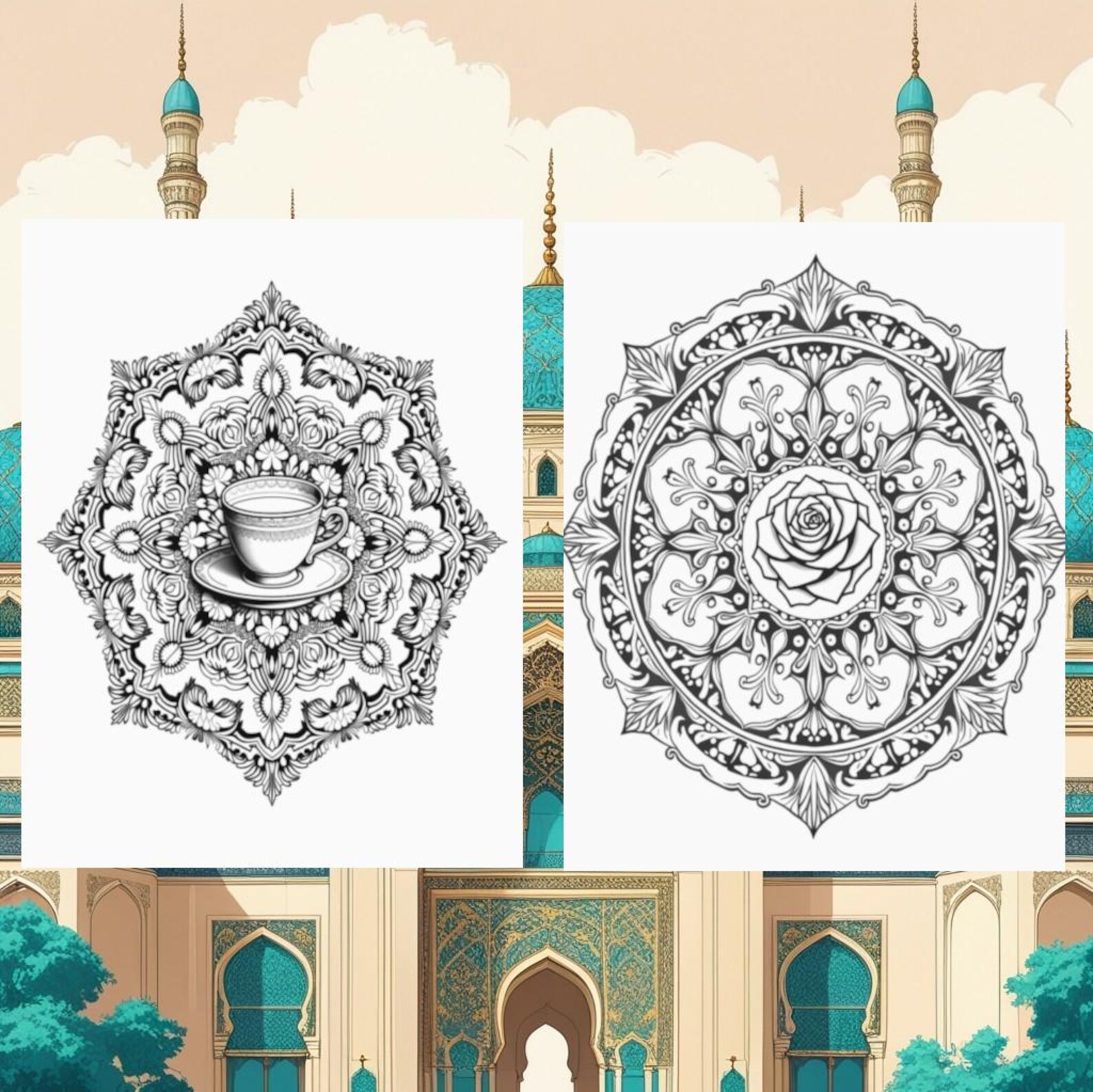 Ottoman Palace Mandala 1 - Grayscale Coloring Pages| Printable A4 ...