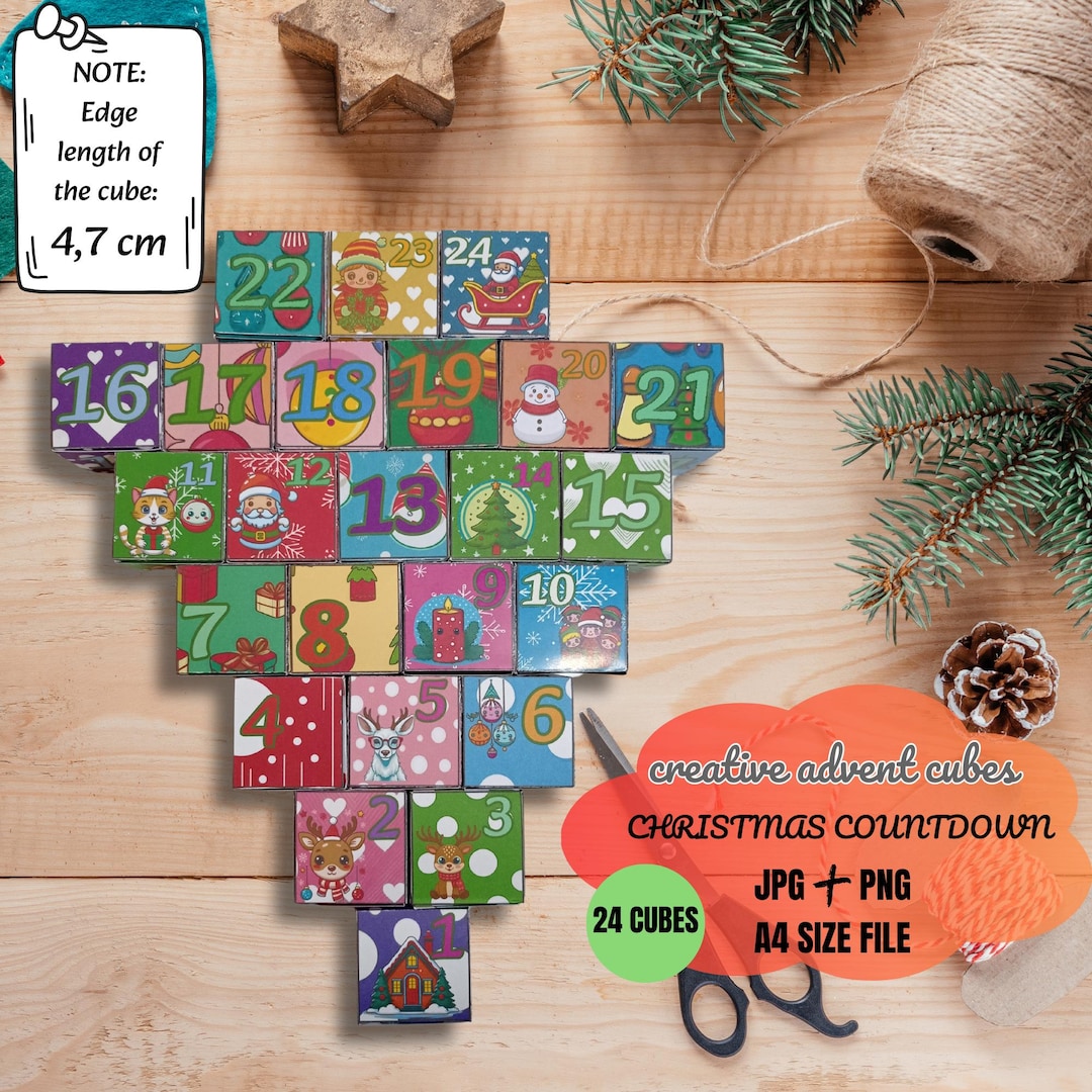 Printable Christmas Advent Cubes Calendar, Advent Calendar, Countdown ...