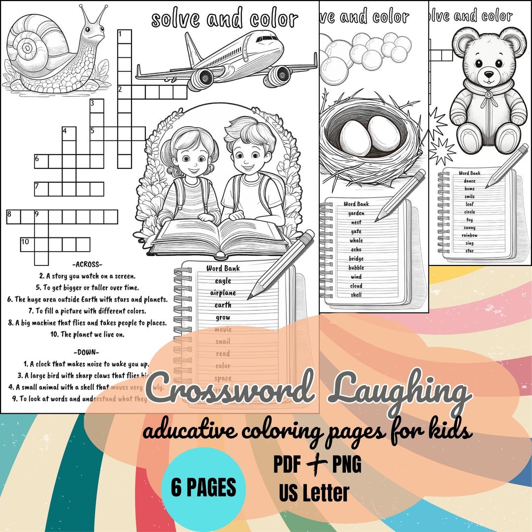 Crossword Puzzle Art Coloring Page, Crossword Gifts,funny Children ...