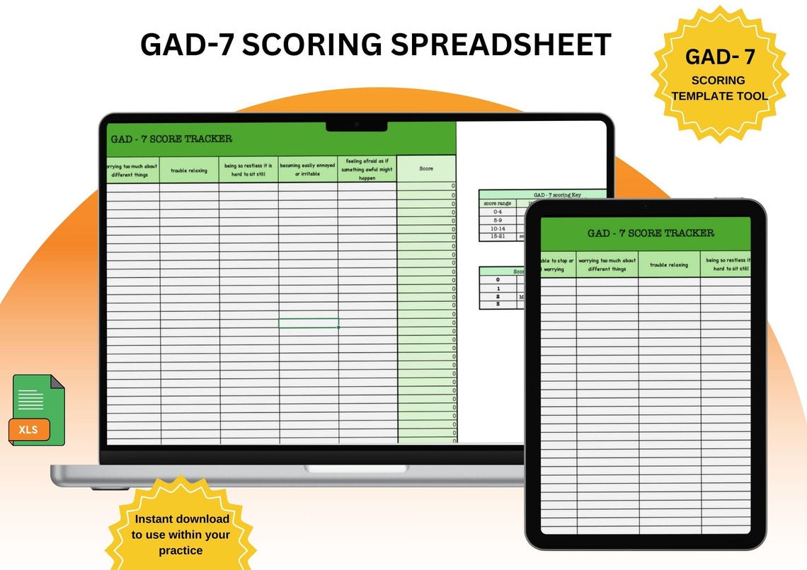 GAD - 7 Scoring & Analysis Tool | Excel | Automated Score Recording for ...