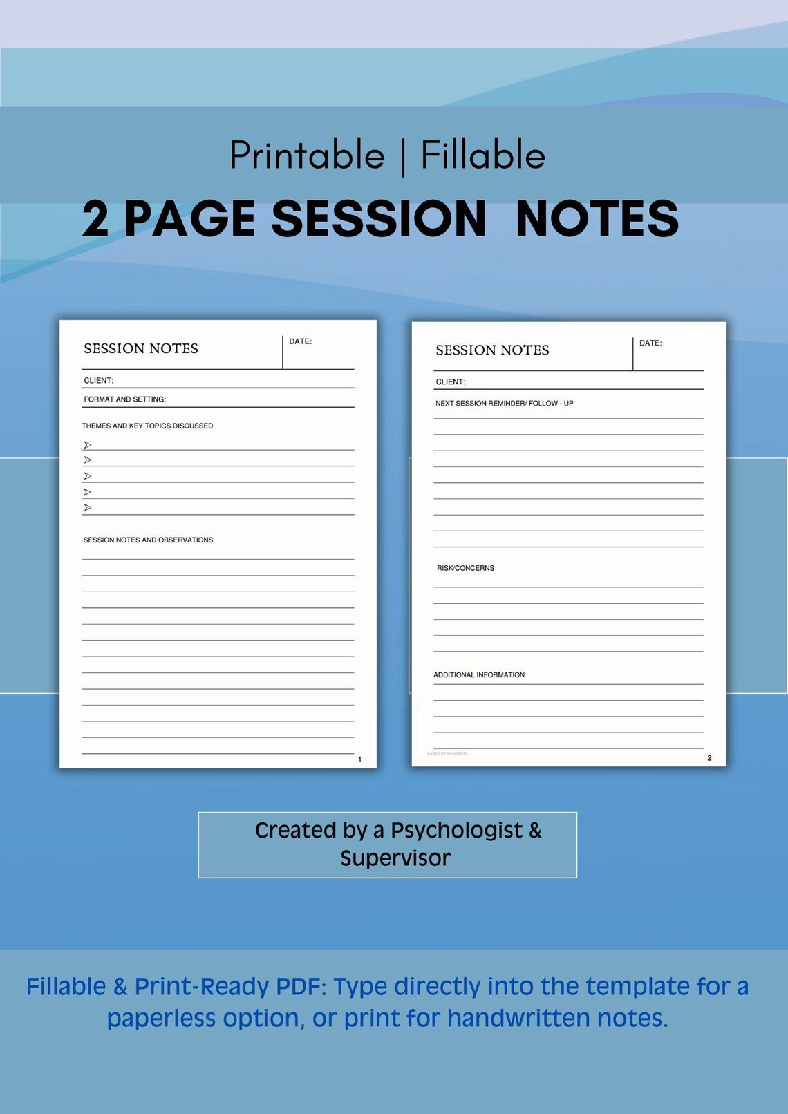Client Session Notes - Digital Download - 2 Versions for Fillable PDF ...