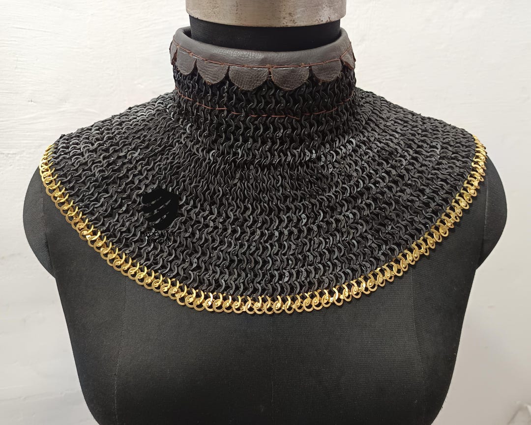 6 Mm Flat Ring Riveted Chain Mail Collar With Designer Brass Edges ...