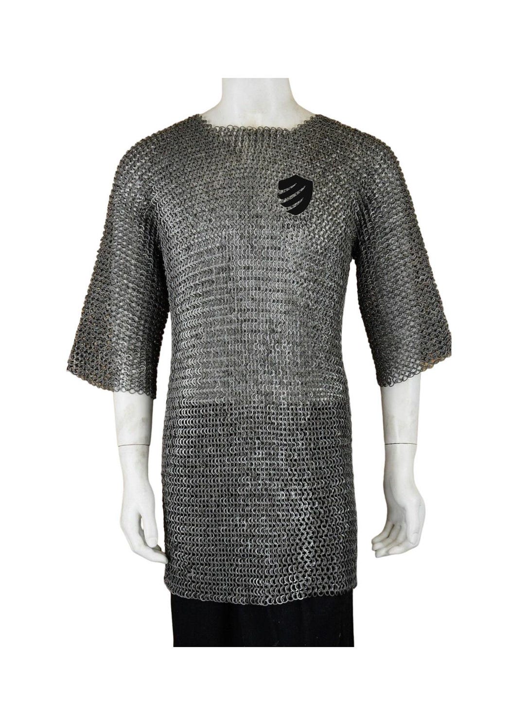 Medieval Chainmail Shirt: Mild Steel Haubergeon, Flat Ring Riveted ...