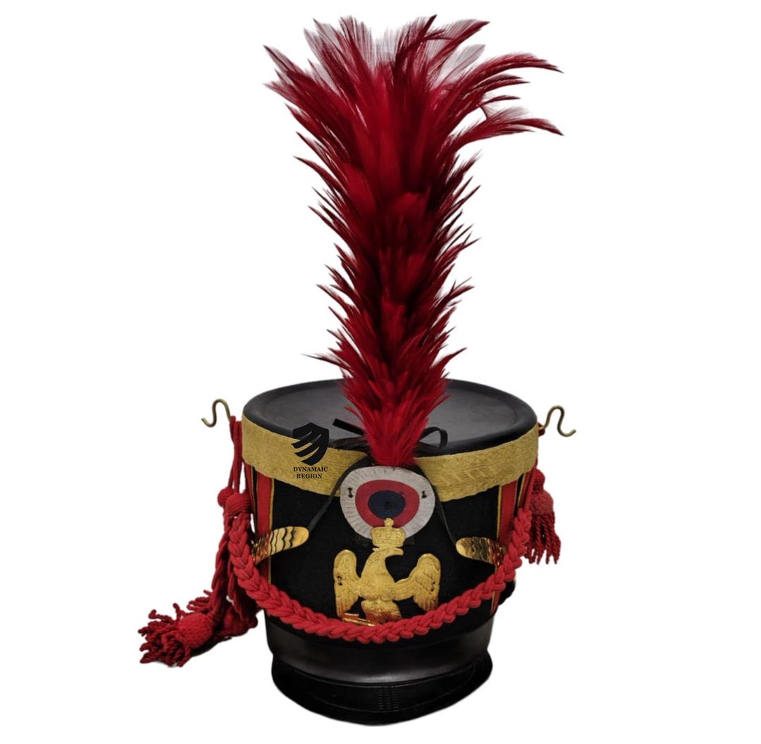 Napoleonic French Shako Helmet: Black & Brass Eagle, Red Plume - Etsy
