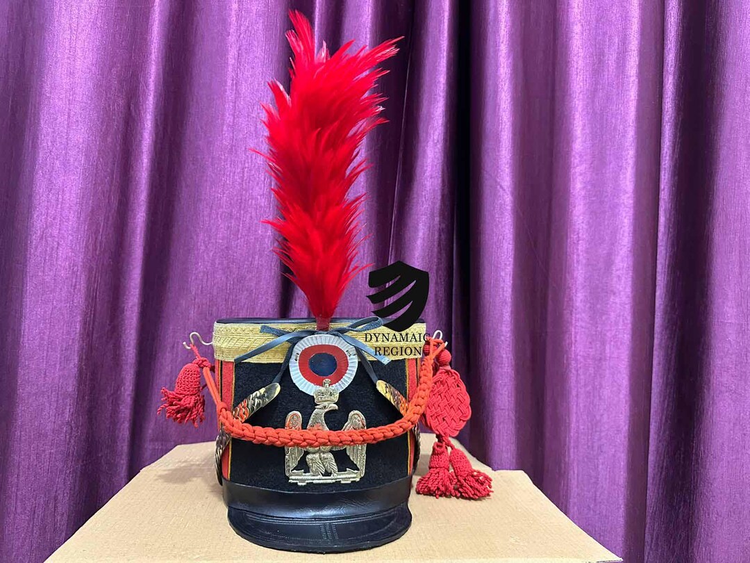 Napoleonic French Military Shako Helmet, Black Helmet With Red Plume ...