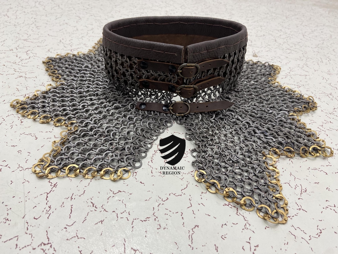 Medieval Chain Mail Collar: 9 Mm Flat Ring, Brass Accent - LARP Armor ...